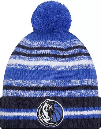 New Era Dallas Mavericks Sideline Sport Strickm&uuml;tze mit B&uuml;ndchen, Blau gestreift, NBA Cheer Cuff Knit Cap