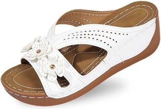 Generic Chaussons de bain pour femme - Mode d&eacute;t&eacute; - Fleurs creuses - Bout ouvert - Chaussons compens&eacute;s - Confortables - Pour la plage, Blanc., 38 EU