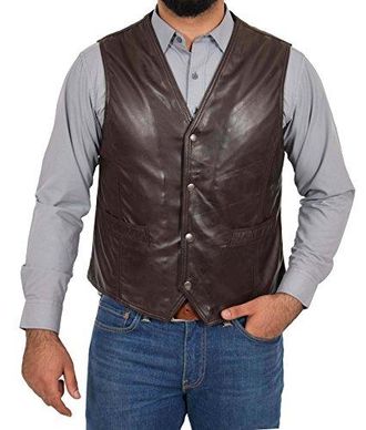 House Of Leather A1 FASHION GOODS - Gilet - sans Manche - Homme Marron Marron - Marron - Large