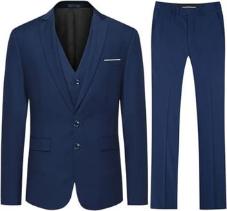 AlltheMen Costume Hommes 3 Pcs De Mariage Party Costumes Blazer Gilet Pantalon Casual Bleu Marine S
