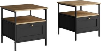 Vicco Nachttisch Lunis, Nachtkommode, Schwarz, 45 x 47 cm 2er Set