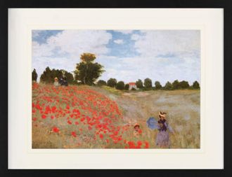 1art1 Claude Monet Poster Mohnblumen, 1873 Gerahmtes Bild Mit Edlem Passepartout | Wand-Bilder | Im Bilderrahmen 80x60 cm