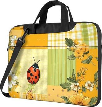 Generic Housse de protection antichoc pour ordinateur portable de 15,6 avec bandouli&egrave;re - Motif papillons et coccinelles - Jaune, multicolore, 15.6 inch
