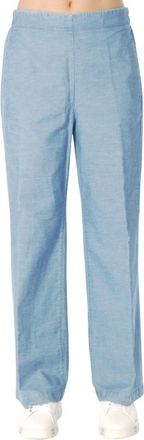 Via Masini 80 Femme, Pantalons, Bleu, Taille: 46 FR Pantalon en chambray de coton et viscose avec demi-&eacute;lastique au dos