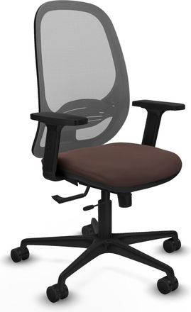 Piqueras y Crespo Stuhl mit Lendenwirbelst&uuml;tze mit 2D-Armlehnen, ausgestattet mit Syncro/Traslack und Schneideschaum, mit Rollen 65 mm, Nylon, Grau/Dunkelbraun