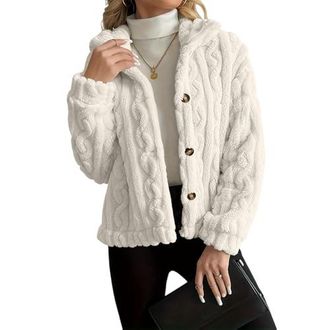 Generic Veste &eacute;l&eacute;gante &agrave; col montant et manches longues pour femme - Lavable en machine - Confortable et chaude - Grande taille - V&ecirc;tements dhiver, blanc, XXL