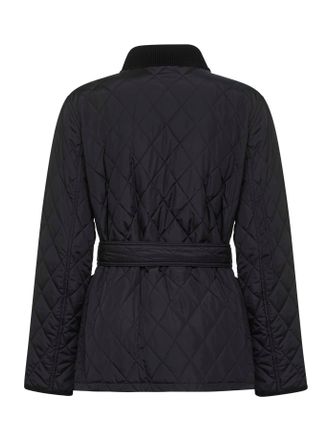 Burberry Womens Quilted Belted Jacket Black Nylon Polyamide Bomber