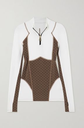 Balmain Skioberteil Aus Stretch-baumwoll-jersey Mit Bedruckten Eins&auml;tzen - Elfenbein