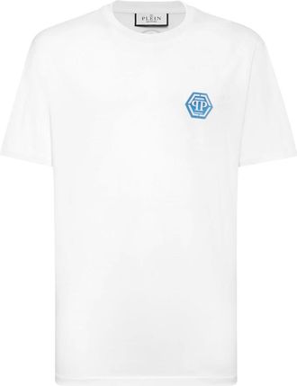 Philipp Plein Homme, Tops, Blanc, Taille: 3XL T-shirt en jersey Col Rond Iconic