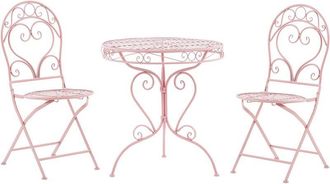 Beliani Set de Jardin de type Bistrot Table et 2 Chaises en M&eacute;tal Rose avec Ornaments D&eacute;coratifs pour Terrasse ou Balcon Classique et Romantique Beliani