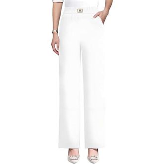 Generic Pantalon confortable &agrave; enfiler, taille haute, doux et soyeux, pour femmes &acirc;g&eacute;es de plus de 50 ans, blanc, XXL