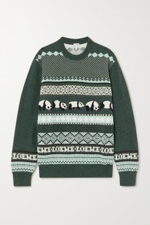 Loewe + Suna Fujita Pullover Aus Einer Wollmischung Mit Intarsienmuster - Gr&uuml;n