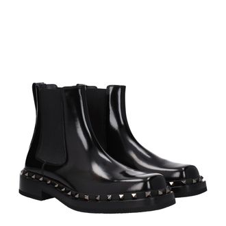 Valentino Garavani Mens Black Leather Ankle Boots