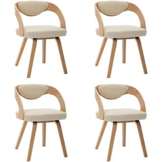 vidaXL Vidaxl - Chaises &agrave; manger lot de 4 cr&egrave;me bois courb&eacute; et similicuir