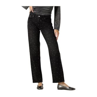 Envii Schwarze Straight Leg Jeans mit Silbernen Details - - Jeans - Damen - Schwarzk - XS