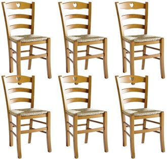 Altobuy Altobuy - naples - Lot de 6 Chaises Teinté Chêne et Assises en Paille