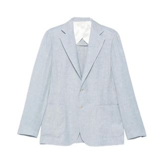 Barba Homme, Vestes, Bleu, Taille: 4XL Linen Wool Silk Jacket