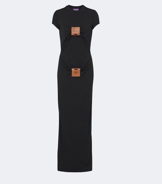 Jean Paul Gaultier Maxikleid aus Jersey mit Leder