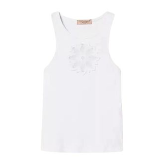 Twinset Geripptes Tanktop mit floraler Stickerei - - Tops - Damen - Wei&szlig; - S