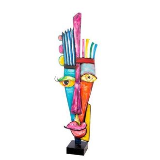 Gilde Casablanca Skulptur Kediri - Metall - Mehrfarbig - Gesichtsmotiv - H&ouml;he 100 cm - Kunst - Dekoration - Wohnaccessoire