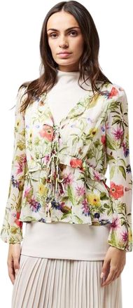 French Connection Monica Bluse f&uuml;r Damen, Lang&auml;rmlig (Wei&szlig;/Bunt)