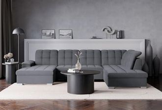 Selsey Ecksofa 330 x 212 cm U-Form Dunkelgrau Modular Couch Sofa Mit Schlaffunktion Ottomane Sofa Mit Stauraum/Bettkasten verstellbare Kopfstützen Wasserabwe