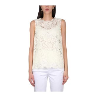 Dolce & Gabbana Femme, Blouses et Chemises, Blanc, Taille: 36 FR Lace Sleeveless Top