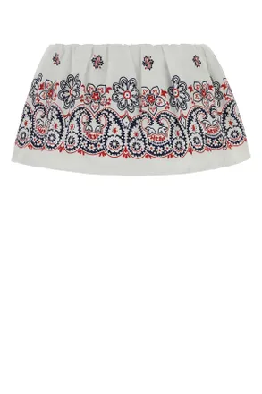 Miu Miu Embroidered Floral-Print Cotton Blend Mini Skirt - White