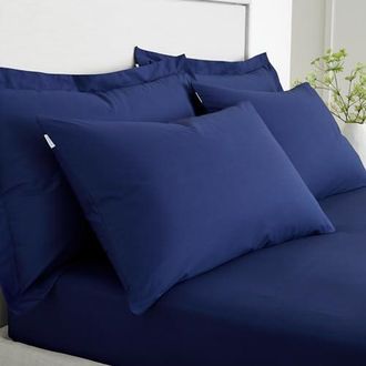 bianca Paire de taies doreiller Standard en Percale de Coton 200 Fils Bleu Marine