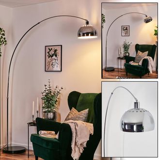 HOFSTEIN Stehleuchte Baloca, Stehlampe aus Metall mit Marmorfu&szlig; in Schwarz/Chromfarben/Wei&szlig;, verstellbare Leuchte im Retro/Vintage-Design, Fu&szlig;schalter, Lichtef