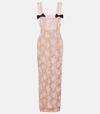 Alessandra Rich Robe longue en coton m&eacute;lang&eacute; &agrave; dentelle