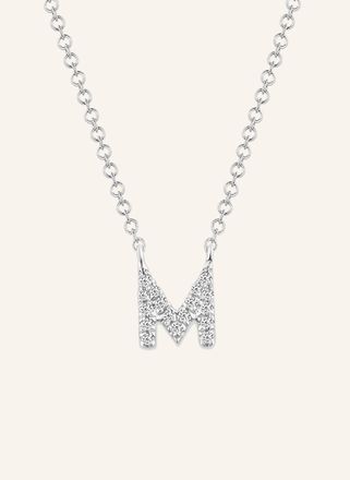 Leaf Initialien Halskette M Aus 14 Karat Wei&szlig;gold Mit Diamanten silber