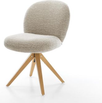 DELIFE Drehstuhl Nube-Flex Webstoff Soft Beige Holzgestell kantig Natur 180&deg; drehbar Taschenfederkern, Esszimmerst&uuml;hle