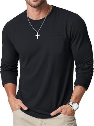 Magcomsen T-Shirt &agrave; Manches Longues pour Homme Col Rond Manches Longues Simple et Confortable Fonctionnel l&eacute;ger Haut avec Poche