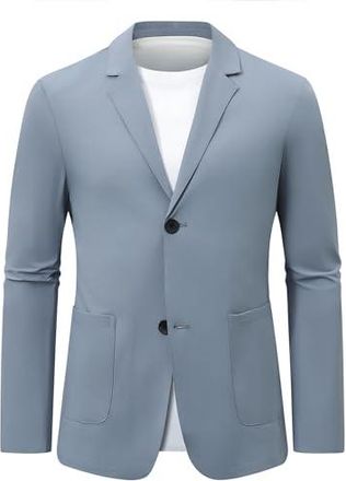 AlltheMen Homme Blazer 2 Boutons D&eacute;contract&eacute; Veste L&eacute;ger S&eacute;chage Respirante Et&eacute; Travail Jacket en Soie Glac&eacute;e Bleu Clair S
