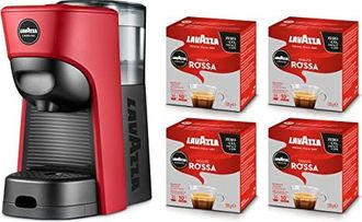 LavAzza A Modo Mio Tiny Eco Rote Kaffeemaschine mit 64 Kapseln, Espressomaschine aus recyceltem Kunststoff, 1450 W, 220-240 V, 50/60 Hz, 0,6 Liter