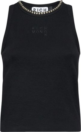 John Richmond Femme, Tops, Noir, Taille: 42 FR Top avec encolure ronde et d&eacute;tail de bijou
