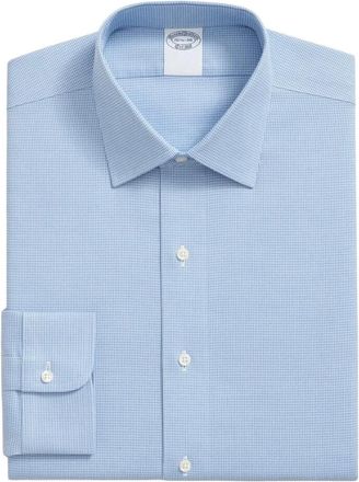 Brooks Brothers Chemise Dobby Supima Coton Non-Repassage Coupe R&eacute;guli&egrave;re avec Col Ainsley - Homme - Chemises - Bleu - Taille: 5XL