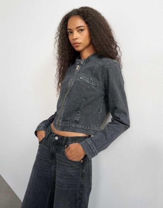 Topshop 90er-Jahre taillierte Jacke in verwaschenem Schwarz