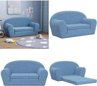 vidaXL Kinder-Schlafsofa 2-Sitzer Blau Weicher Pl&uuml;sch - Kinder Couch - Kinder Sofa - Schlafsofa - Kuschelbett - Spielplatz - Home & Living
