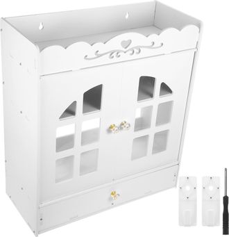 BESPORTBLE Gatuida Badezimmer Wandschrank aus MDF Vintage Aufbewahrungsregal mit Staubschutz Doppelt&uuml;r Schmaler Wc Organizer f&uuml;r Handt&uuml;cher und Dekoration Wandmo