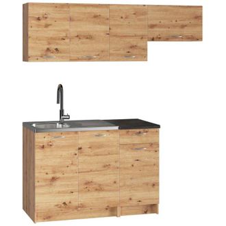 Dmora Sora Komplettk&uuml;che, kompaktes und funktionales Set mit T&uuml;ren und Schublade, Eichenknoten