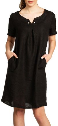 CASPAR Fashion Sommerkleid SKL029 knielanges Damen Sommer Leinenkleid mit elegantem Perlen Dekor Luftig leicht, figurumspielende Form, mit seitlichem Jersey-Einsatz