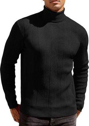 Coofandy Pull Col Roulé Homme Pull Tricot Côtelé Pulls Col Montant Chaud Slim Fit Pullover Basique Casual Hiver Sweater Noir XXL