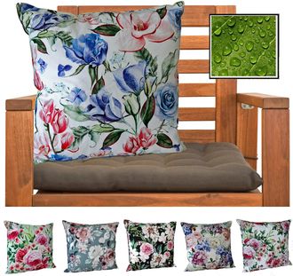 Heimtexland Outdoorkissen Dekokissen Schmutz- und Wasserabweisend Landhaus Garten Outdoor Kissen Blumen Blau Grün Typ675