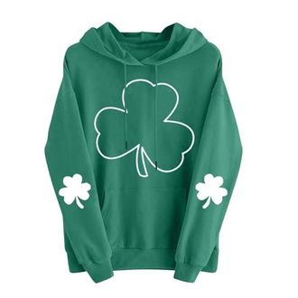 Generic Sweat &agrave; capuche pour femme avec motif tr&egrave;fle irlandais &agrave; manches longues avec poche - Pull ample avec poches, Bleu fonc&eacute;., XXL