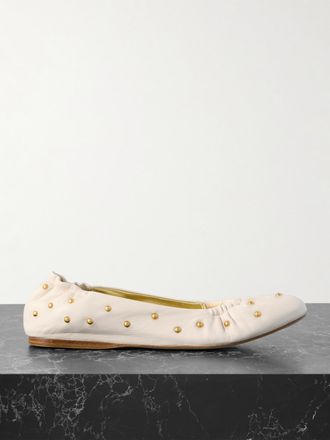 Chlo&eacute; Ballerines En Cuir &Agrave; Fronces Et &Agrave; Clous Eia - Blanc cass&eacute;