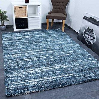 Vimoda Teppich Blau Meliert Dicht Gewebt Qualität Pflegeleicht Wohn Schlaf Zimmer, Maße:160x230 cm