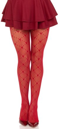 Leg Avenue Leg Avenue Damen Love Struck Netzstrumpfhose mit Herzmotiv Strumpfhose, Rot/Ausflug, einfarbig (Getaway Solids), Einheitsgre