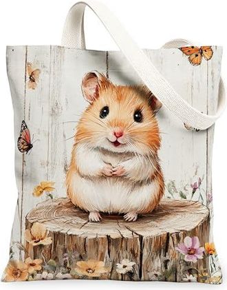 Generic Sac fourre-tout en toile de hamster printanier pour le shopping 33 x 38,1 cm, sac d&eacute;picerie r&eacute;utilisable pour femme, motif animal de voyage, d&eacute;coratio
